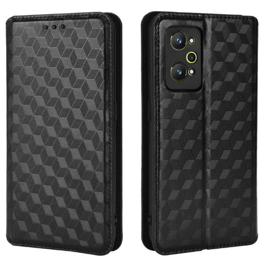 Чехол-книжка MyPads для Realme GT Neo2 из качественной импортной эко-кожи с 3d узором черный с магнитной крышкой