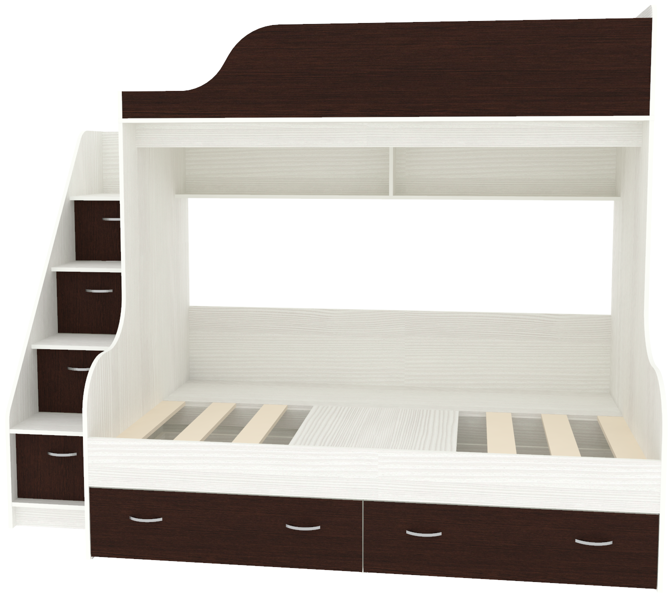 Двухъярусная кровать Дуэт-15 с лестницей комодом Белое Дерево Венге