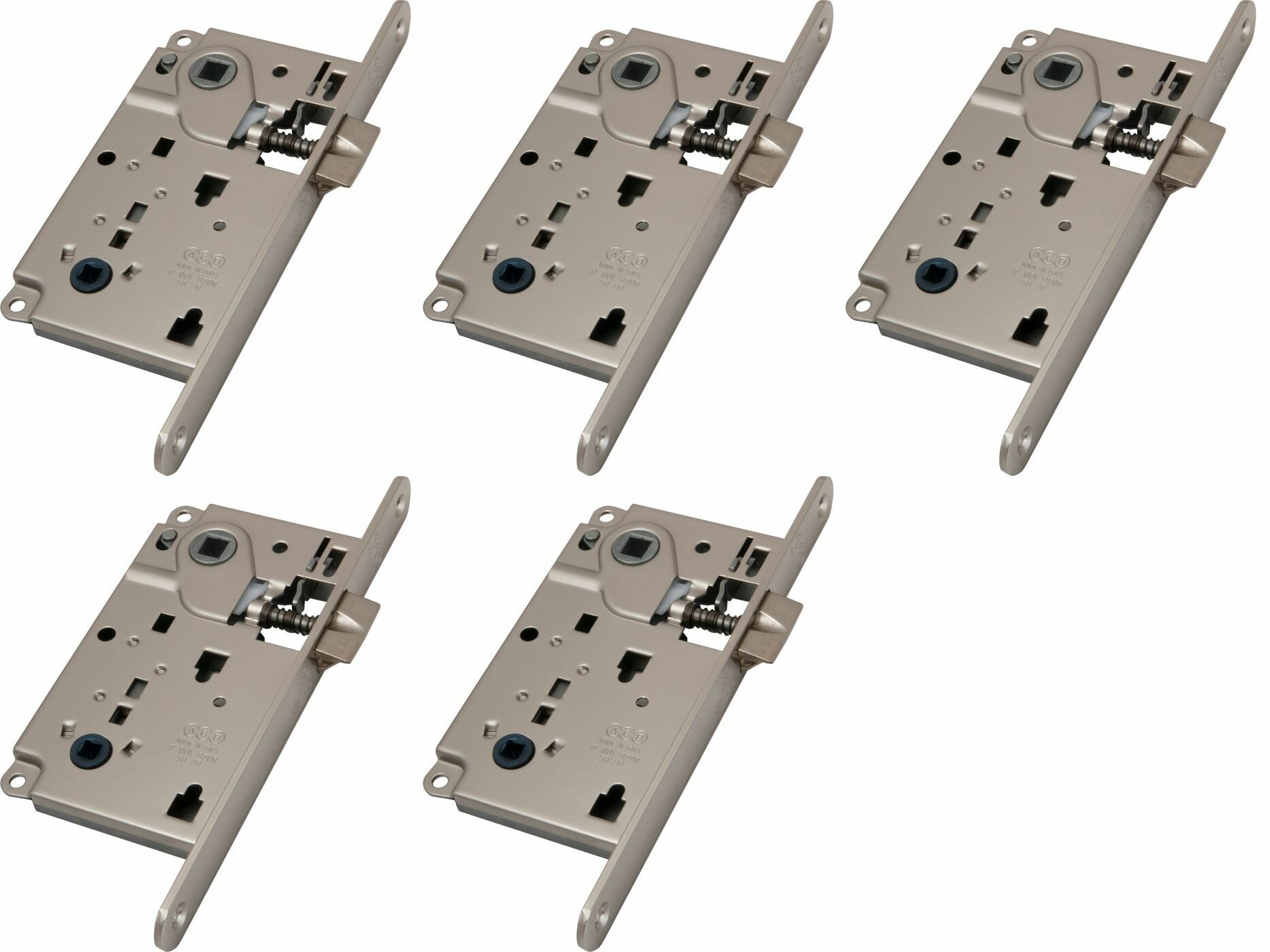 Замок AGB (АГБ) Centro межкомнатный WC защёлка вверху B01013.50.06 (никель) (комплект 5 штук)