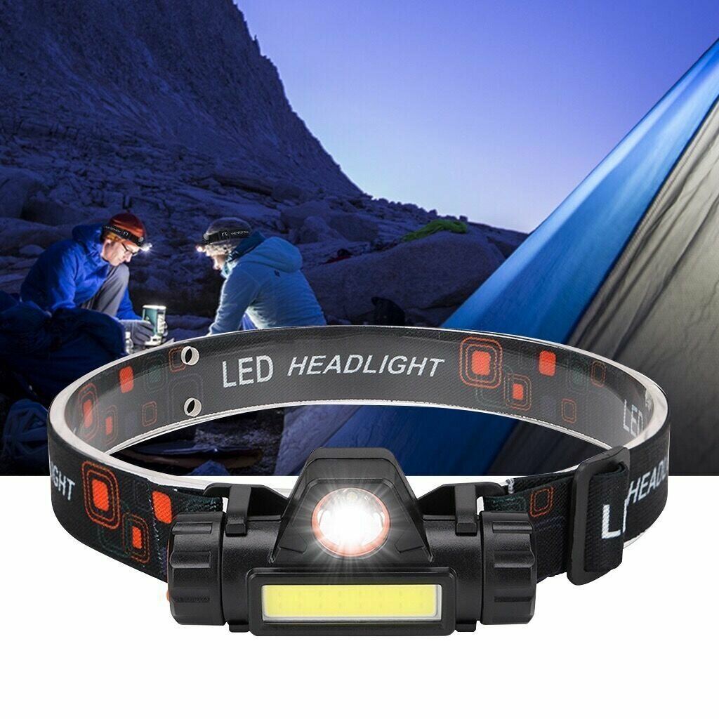 С магнитом налобный светодиодный Q5+COB фонарь 1200 аккумулятор регулируемый COBA CA-H032