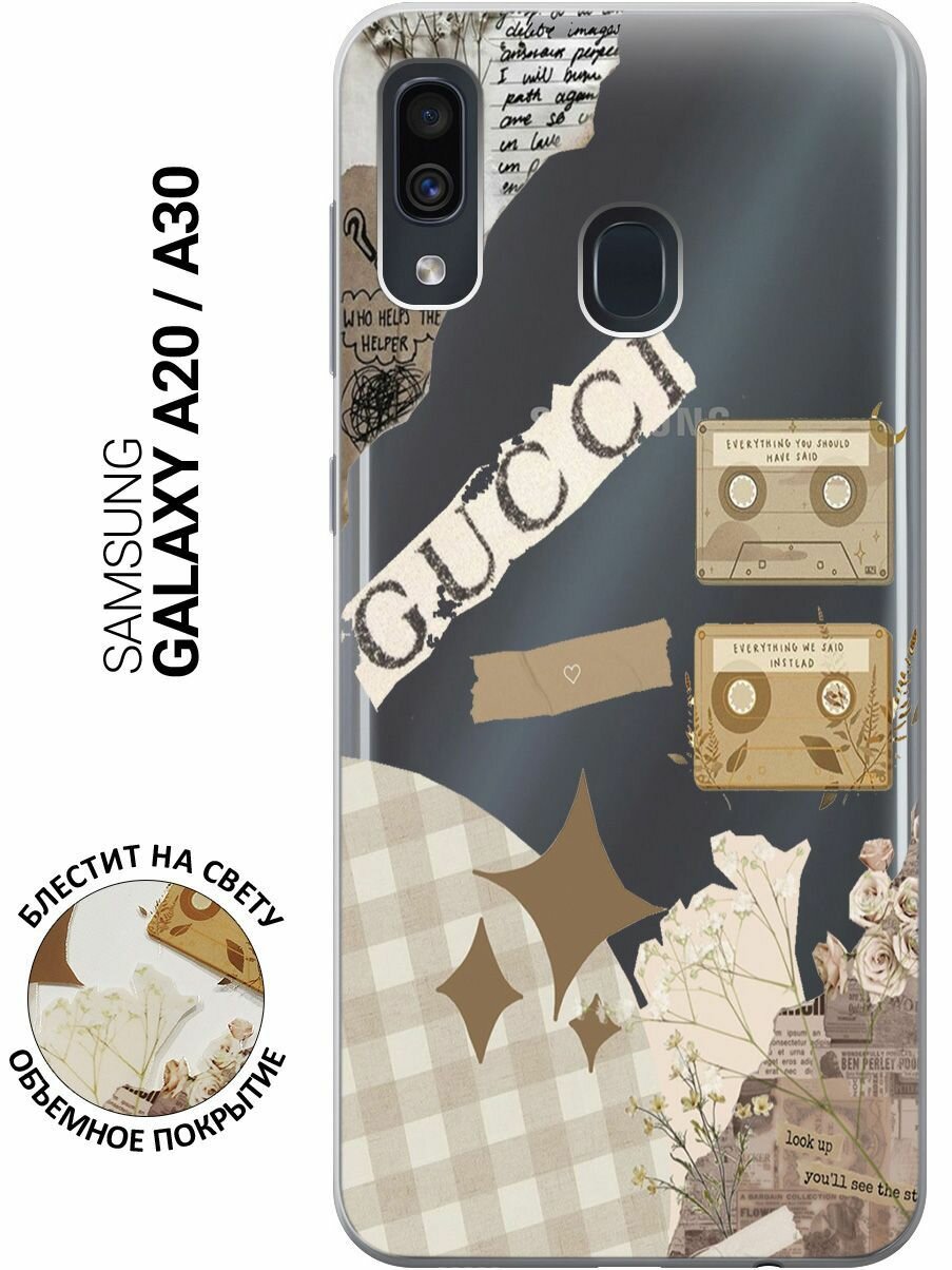 Силиконовый чехол на Samsung Galaxy A20, A30, Самсунг А20, А30 с 3D принтом "GUCCI Stickers" прозрачный