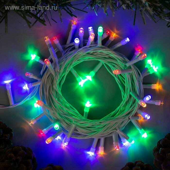 Гирлянда Нить 5 м, IP20, белая нить, 50 LED, 8 режимов, 220 В, свечение мульти