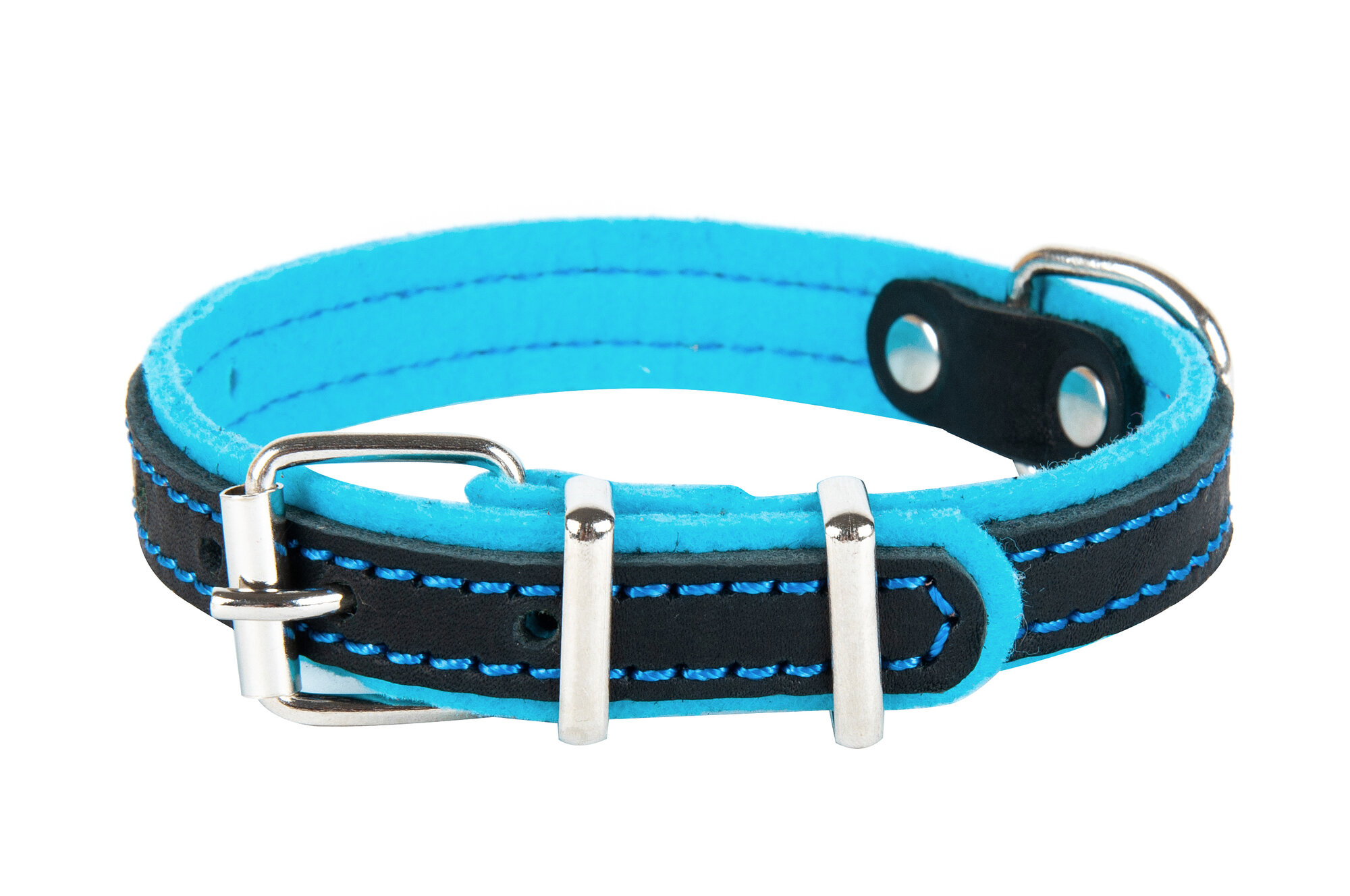 Ошейник Аркон фетр кожаный фетр черно-голубой для собак (22-30 см/16 мм)