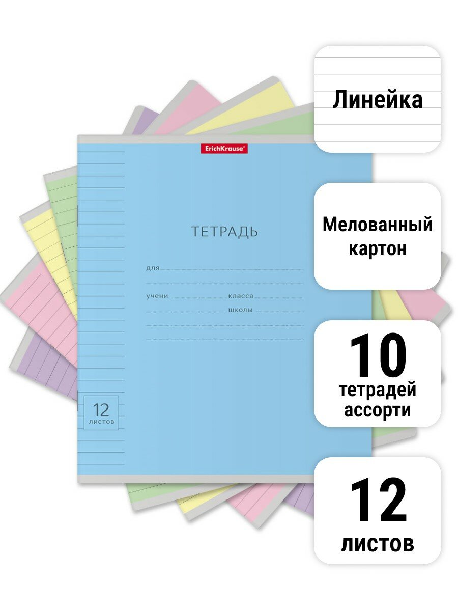 Тетрадь ШУ Классика Visio ассорти, 12 листов, Линейка