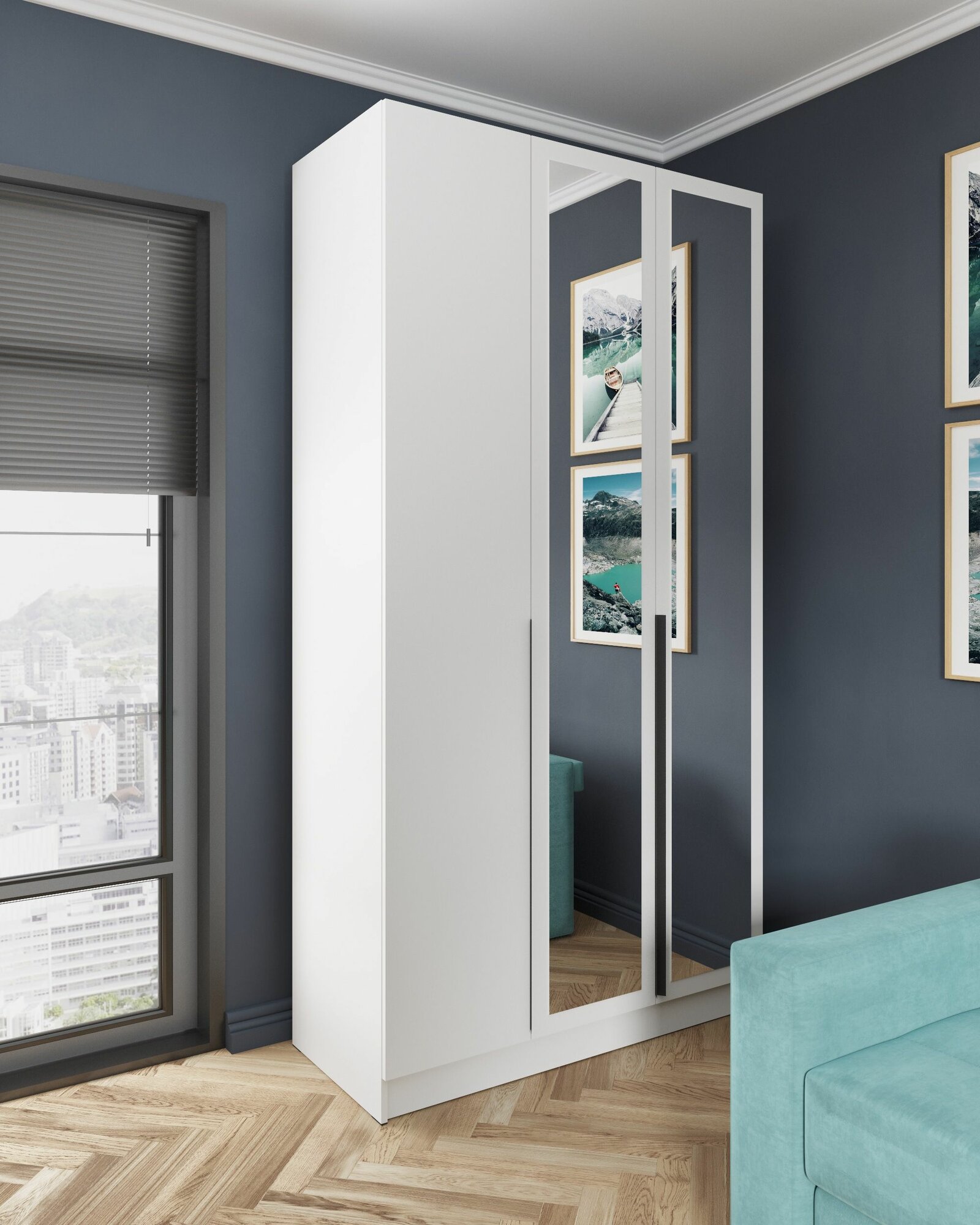 Шкаф Micon Мадрид, распашной, для одежды, с зеркалами, белый, ЛДСП, 230x120x52 см