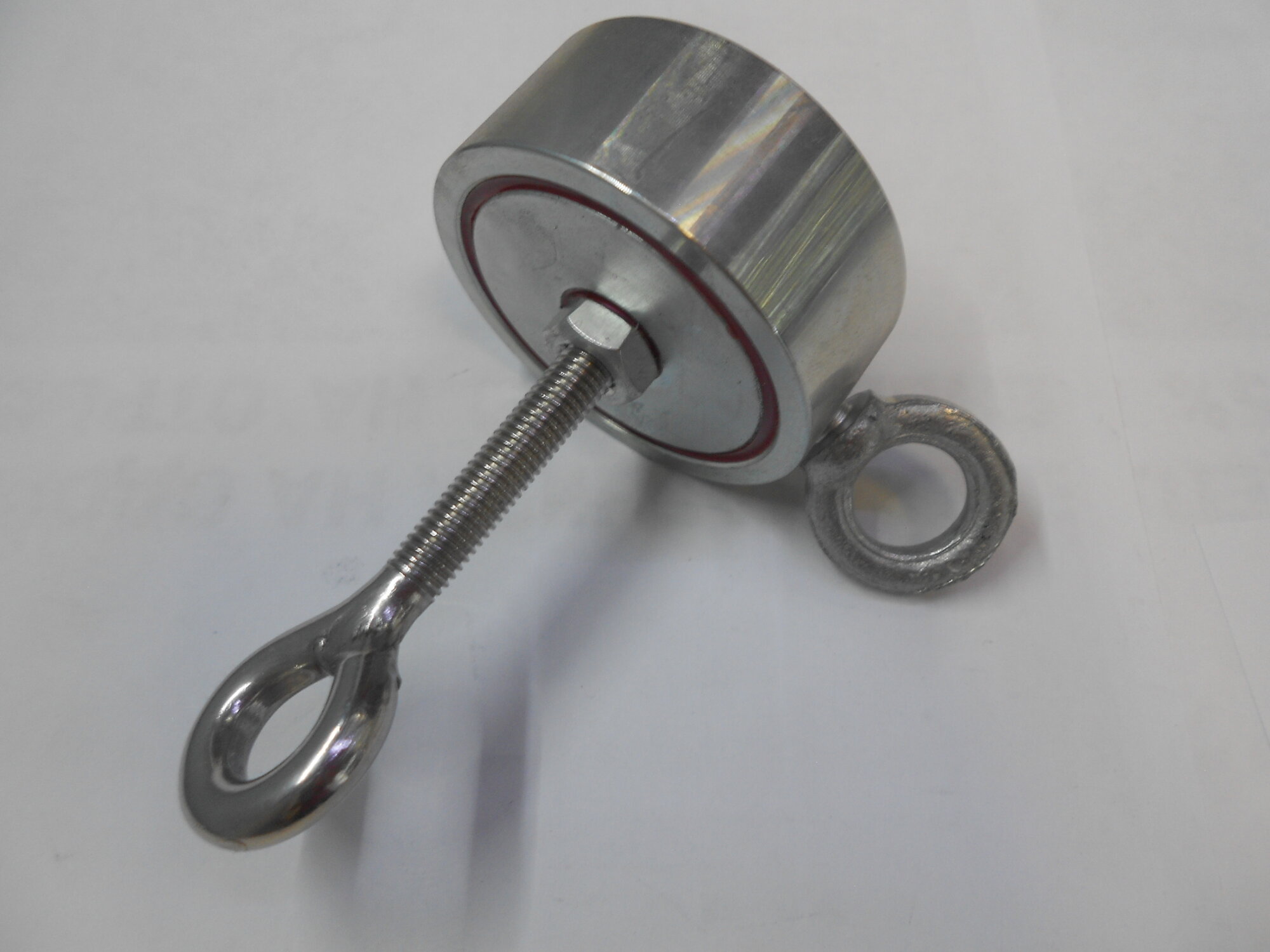 Поисковый , сверхсильный , неодимовый магнит, универсальный, Neodim 74, F100x2 двухсторонний , с отверстием 8мм , двумя рым-болтами и контргайкой в комплекте