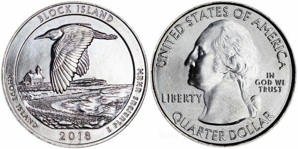 США 25 центов 2018 Квотеры Парки США 45 - Национальное убежище дикой природы острова Блок