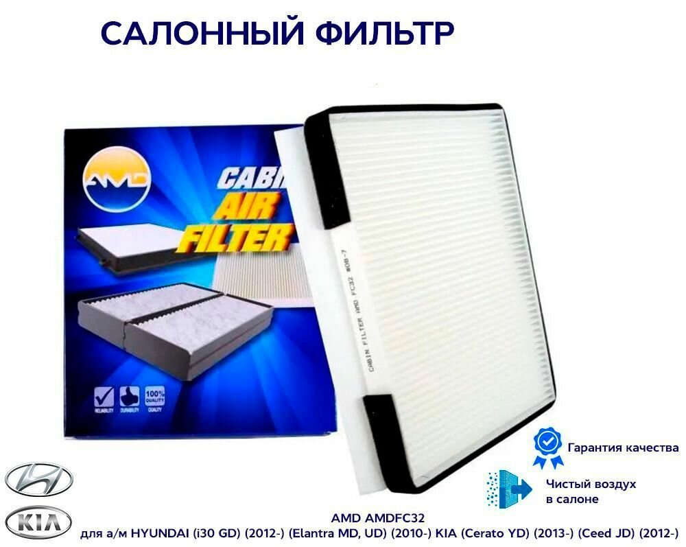 Фильтр салонный AMD. FC32 для а/м HYUNDAI i30 GD, Elantra MD, UD, KIA Cerato YD, Ceed JD