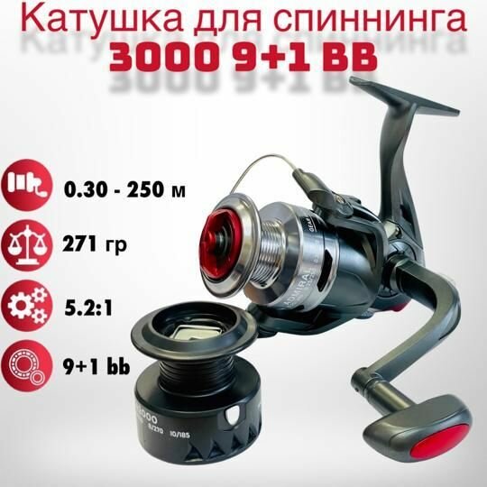 Катушка безынерционная для спиннинга Admiral 3000 9+1 bb