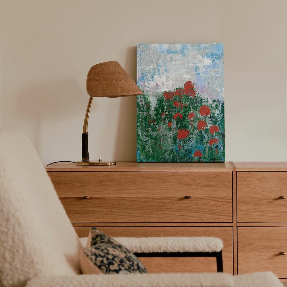 Авторская картина на холсте «Куст с розами», 40х30 см, акрила на льняном холсте, абстракция