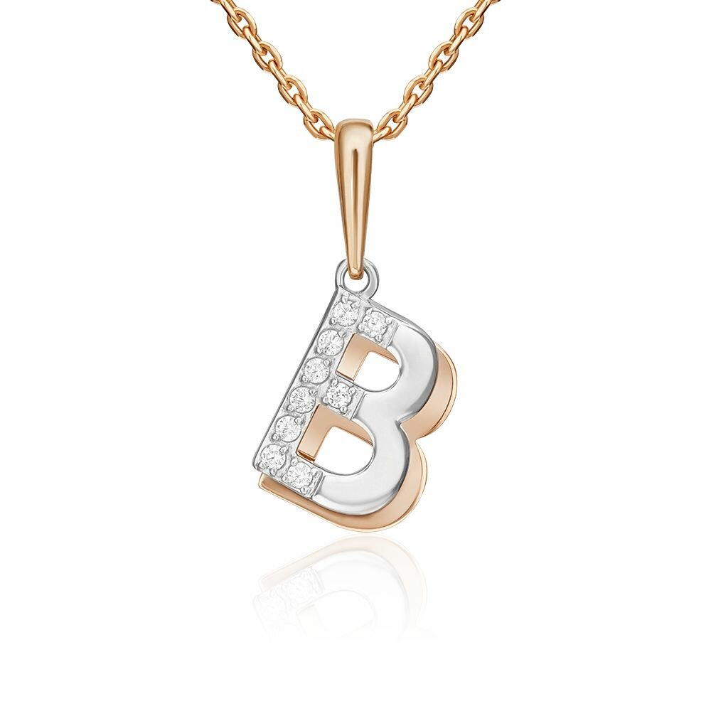 Подвеска, комбинированное золото, 585 проба, родирование, фианит