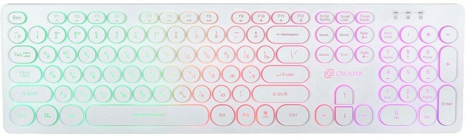 Клавиатура Оклик 420MRL белый USB slim Multimedia LED