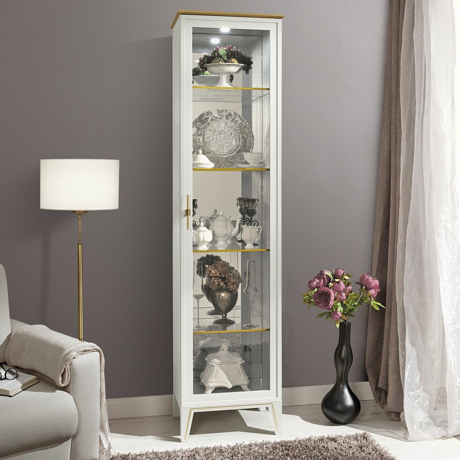 Витрина Dana Palmari P0210 1 дв. с зеркалом полки стекло 4 шт