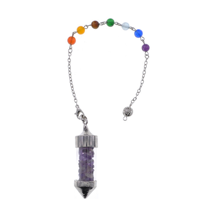 Маятник для биолокации 7 Чакр, натуральный камень Аметист, размеры маятника: 5,5х1,5см, длина цепочки: 19,5см. Foresta di Odori