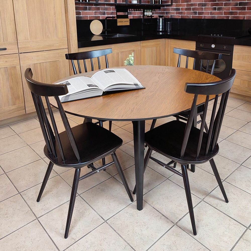 Стол Орион 1000х(1000-1300) (Дуб орех - Венге) Круглый, на 4 ножках, Раскладной, ЭкоМебель Столы кухонные и барные