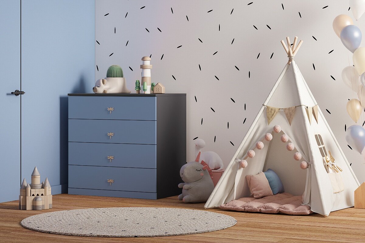 Комод МебельЛэнд24 Стрекоза - 4 МДФ Космея 80x52x80 синий с 4 ящиками