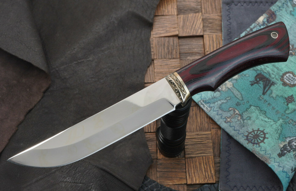 Окские ножи Ласка, сталь D2, рукоять микарта/мельхиор
