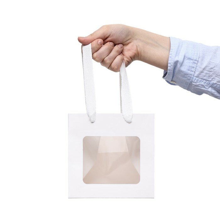 Пакет подарочный, крафт, с окном, «Белый», 15×15×15 см