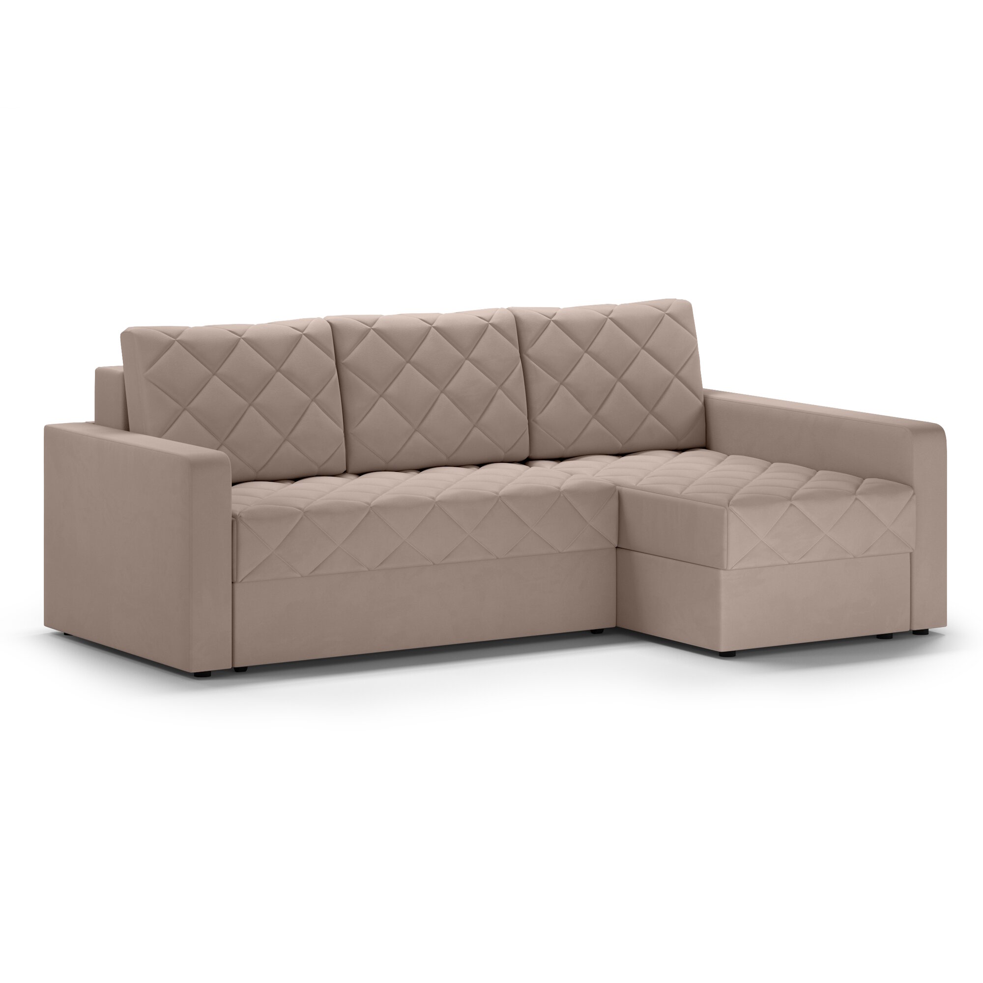 Диван угловой "Олимп правый" 236х155х81, 150х208, 3 места, бежевый велюр