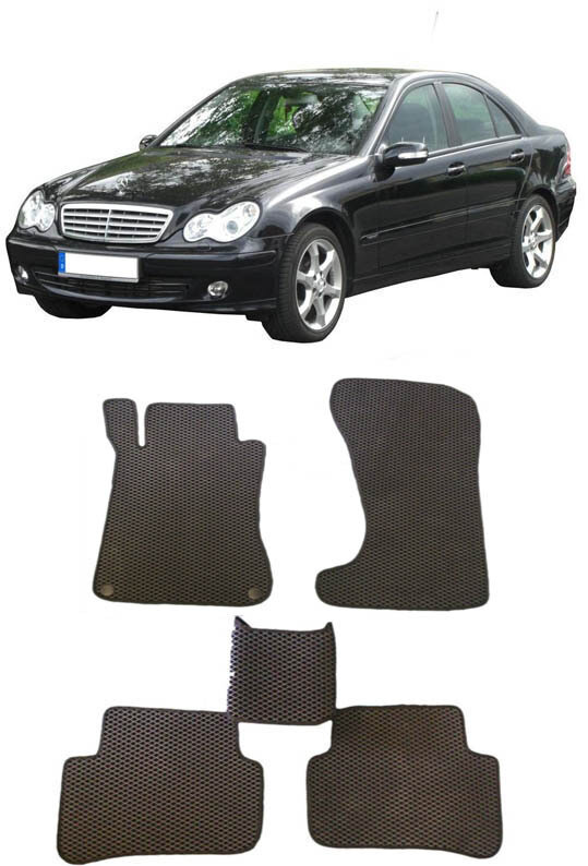 Ева коврики Mercedes-Benz С-класс (W203) 4 matic 2000 - 2007/ Ева ЭВА сота/ цвет Черный c черной окантовкой / EVA Smart / коврики в салон автомобиля Мерседес Бенц