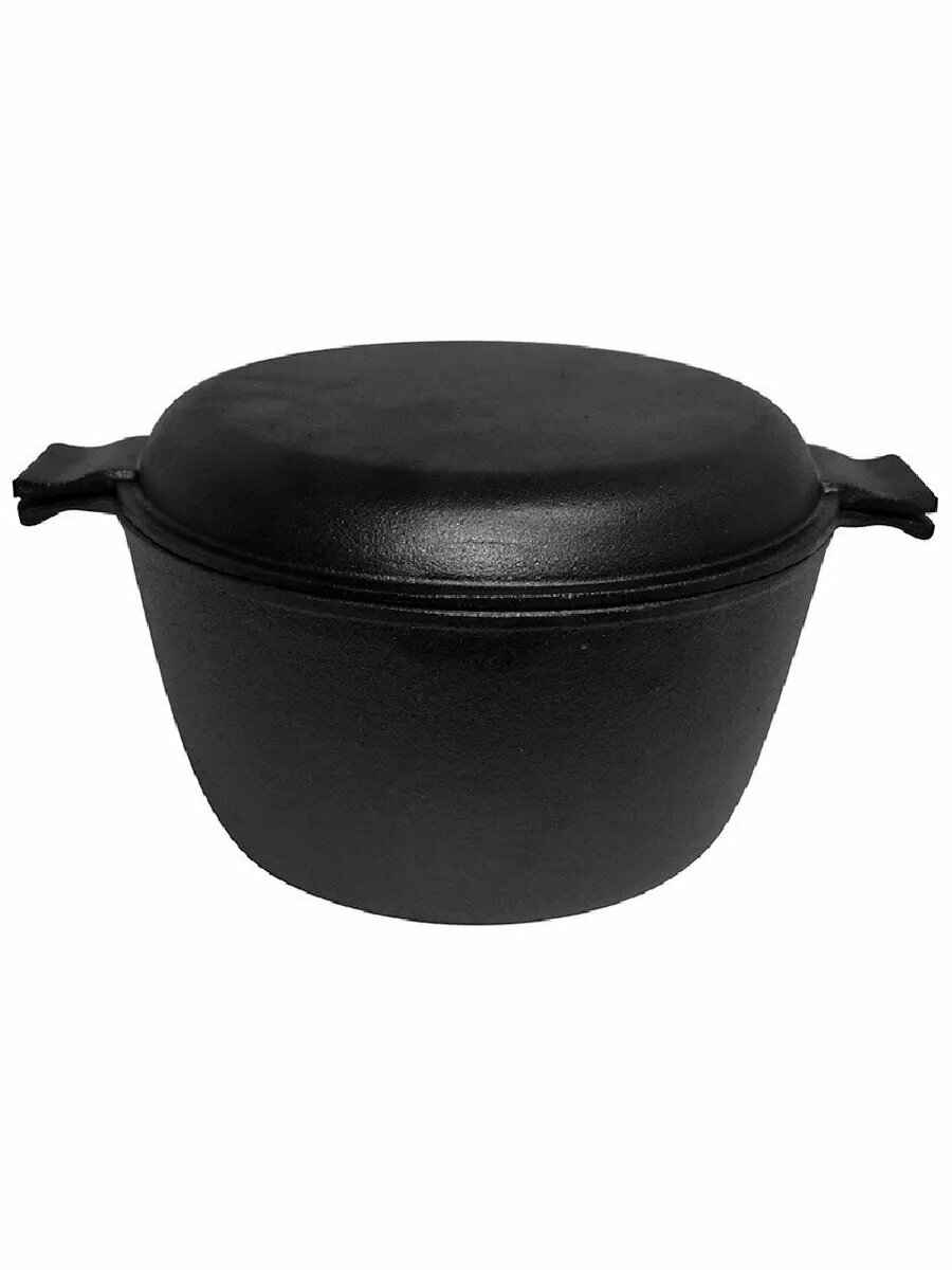 Кастрюля чугунная с крышкой-сковородкой, 20см