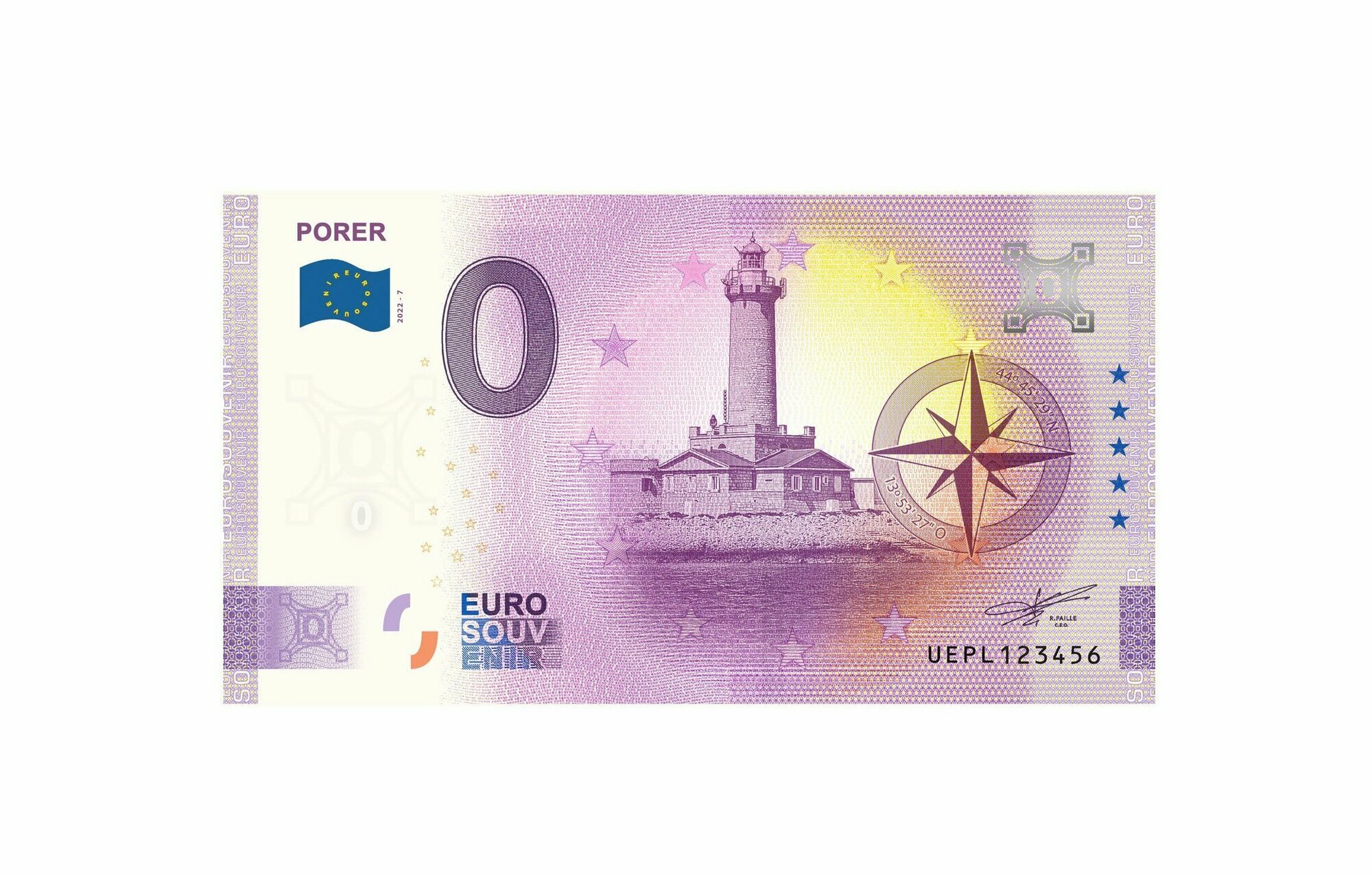 Банкнота 0 евро 2022 год "Porer" (маяк Порер), Leuchtturm
