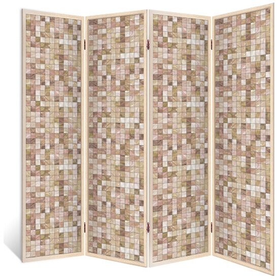 Ширма перегородка Декор Депо для комнаты деревянная "Перламутровая плитка" двухсторонняя с картинкой (уют) 4 створки кремовый дуб 176х185 см 14 кг