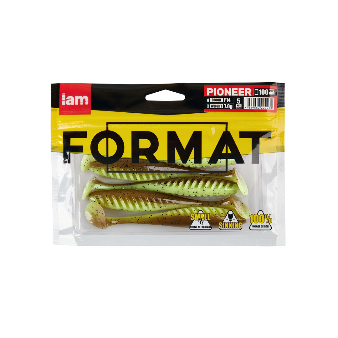 Силиконовые приманки для рыбалки FORMAT PIONEER 100 мм. цвет F14n (5 шт. в упаковке)