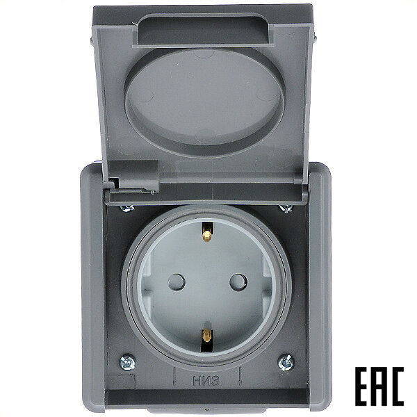 Розетка Пралеска Аква РА16-0152 (03) "евро" со шторками и крышкой IP55 о/п серая Светоприбор (2 шт. в комплекте)