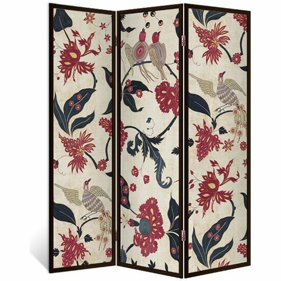 Ширма перегородка Декор Депо для комнаты деревянная "Индийский текстиль" двухсторонняя с картинкой (уют) 3 створки венге 176х140 см 11 кг