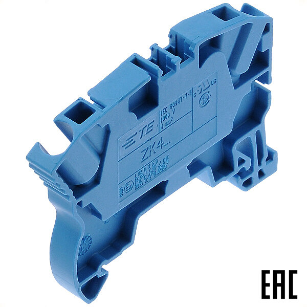 Клемма ZK4-BL пружинная 1SNK706020R0000 синяя 4,0мм2 32А 1000В ширина 6мм TE/АВВ (25 шт. в наборе)