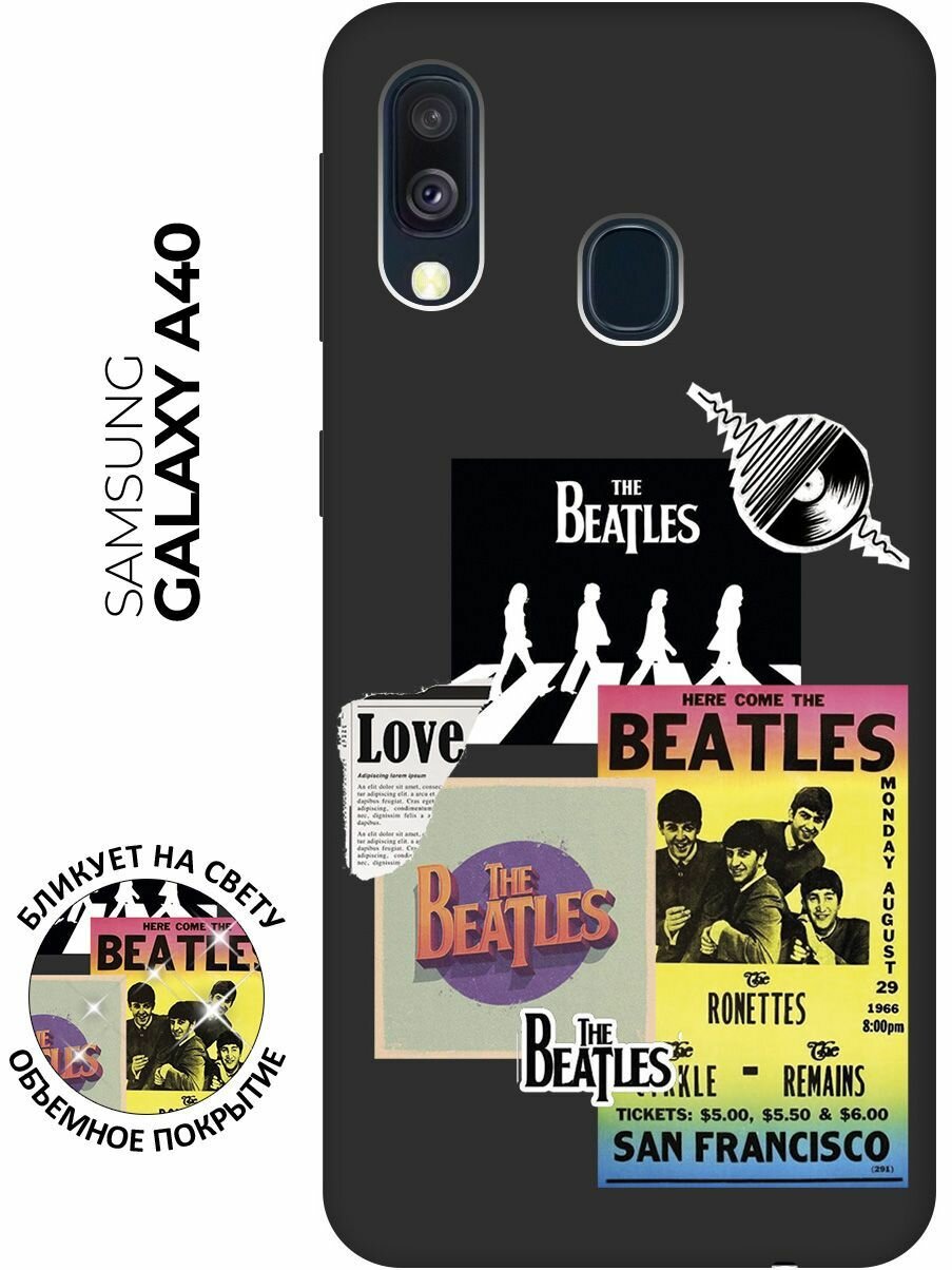 Матовый чехол Beatles Stickers для Samsung Galaxy A40 / Самсунг А40 с 3D эффектом черный