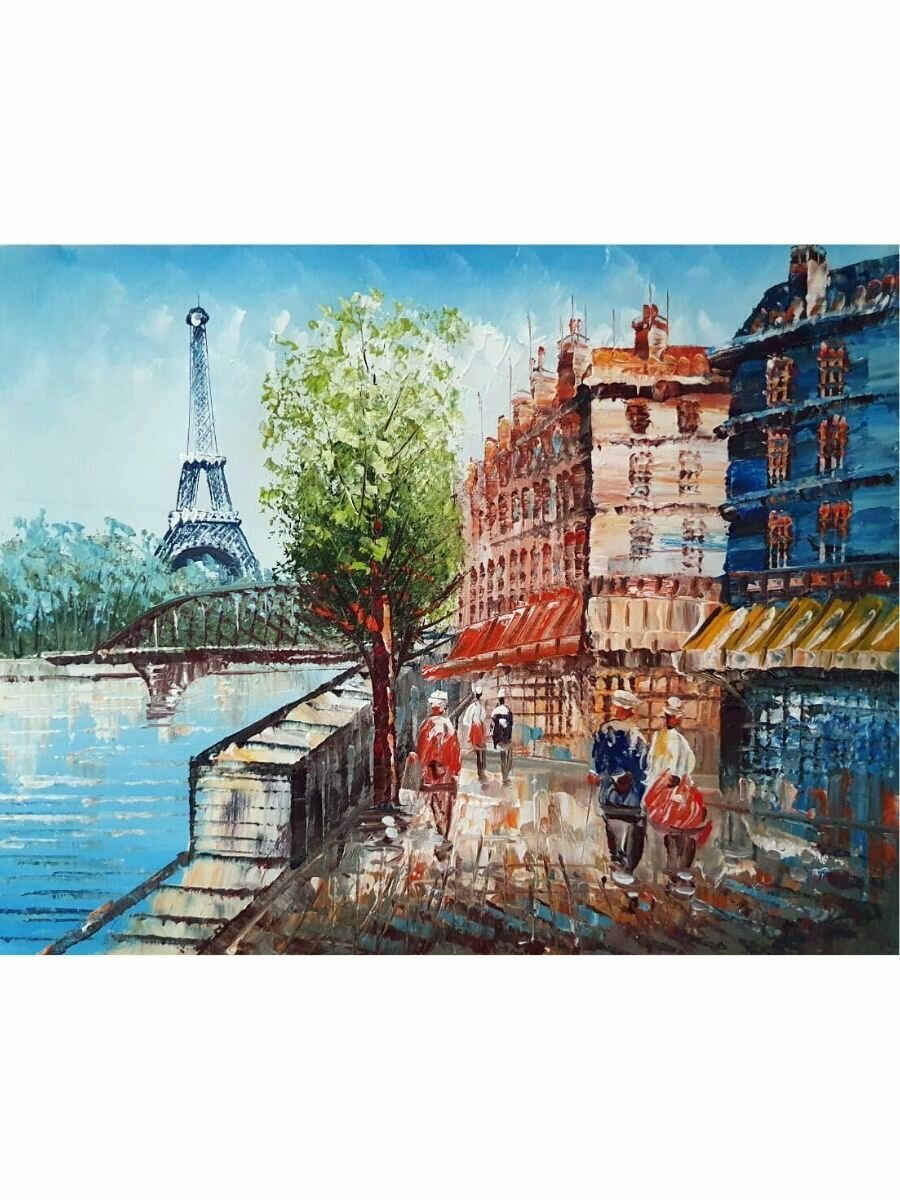 Картина интерьерная маслом ручной работы на подрамнике 30х40 см "Париж. Вид на Эйфелеву башню"