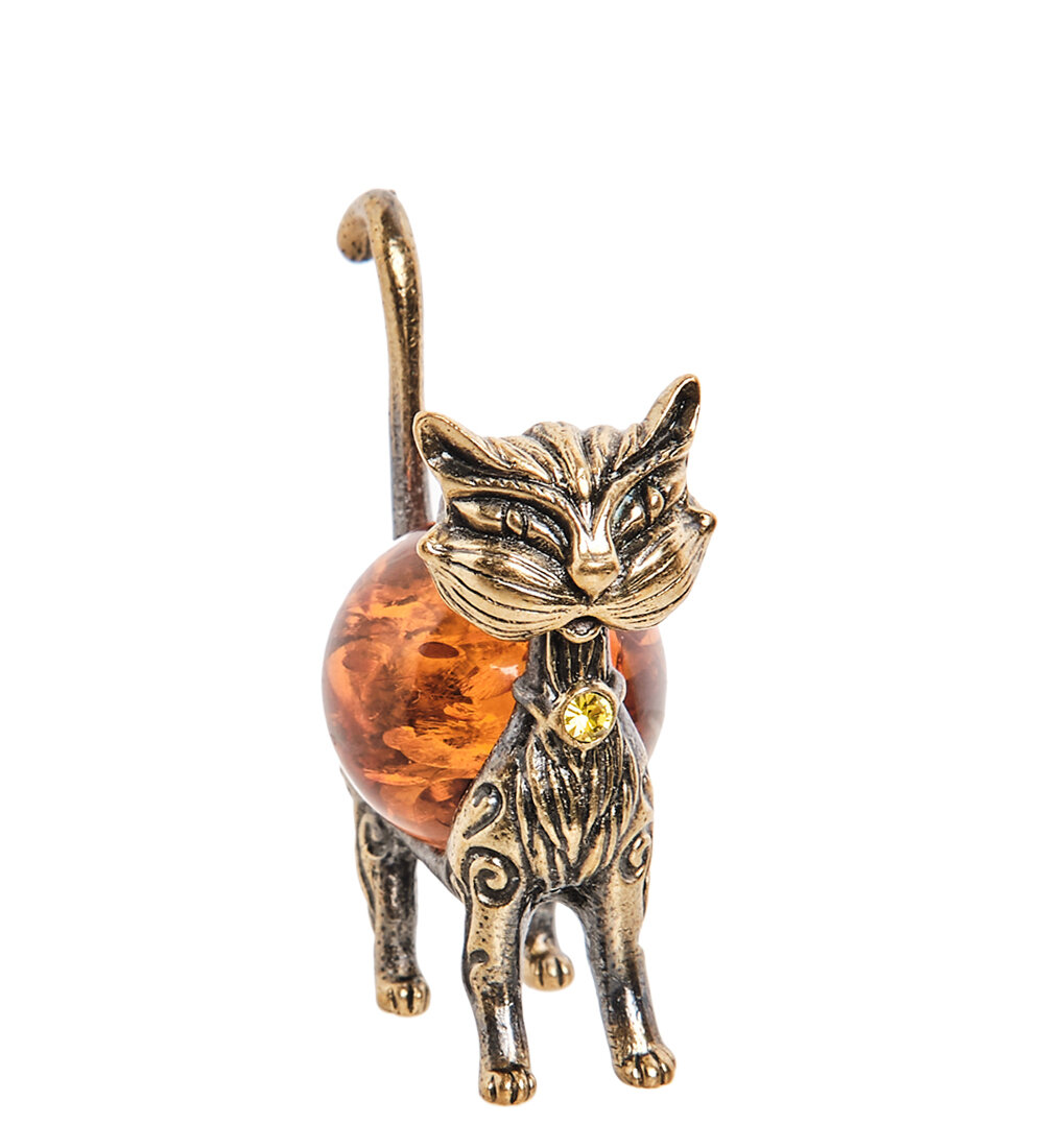 Фигурка 'Кошка Гламур' (латунь, янтарь)