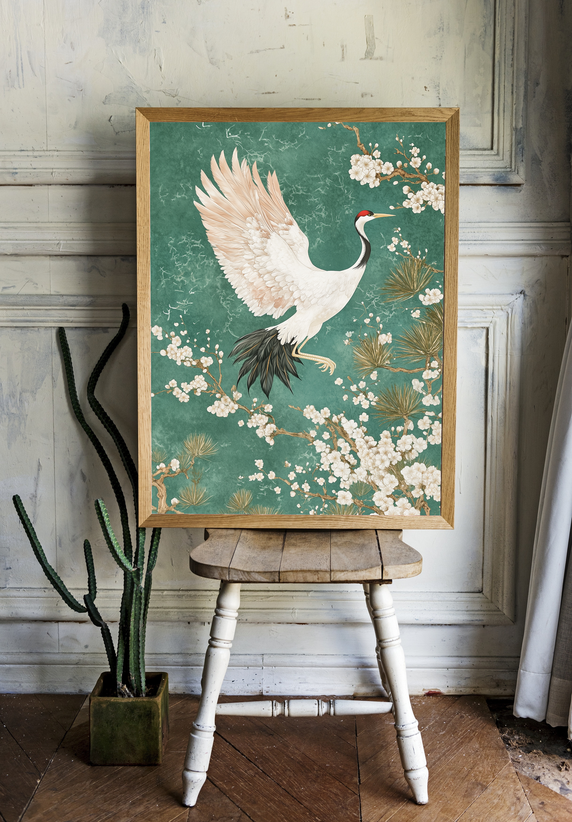 Постер "Журавль на фоне цветов" 50x70 см в подарочном тубусе