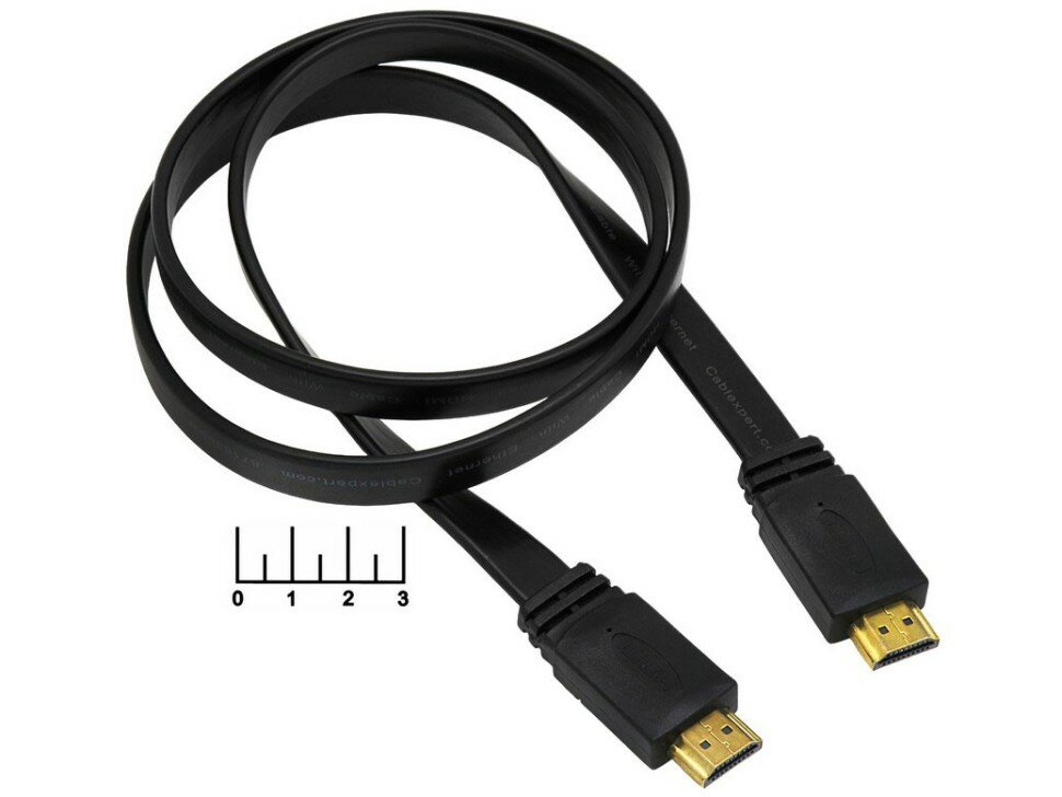 Шнур HDMI-HDMI 1м gold плоский Cablexpert v2.0