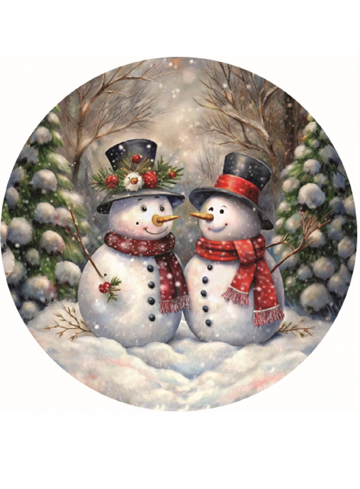 Поднос Gala "Снеговики в лесу", металл, круглый, 33x33x1.6 см, с рисунком PD120