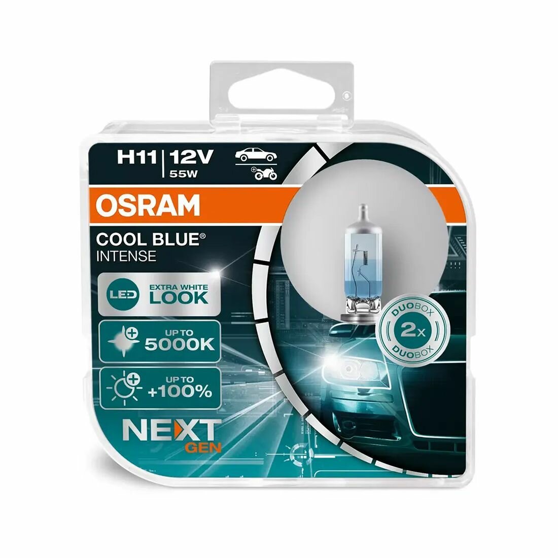 Лампа H11 12V 55W PGJ19-2 5000K, Osram Cool Blue Intense (Next Gen) 64211CBN-HCB, бокс 2шт.