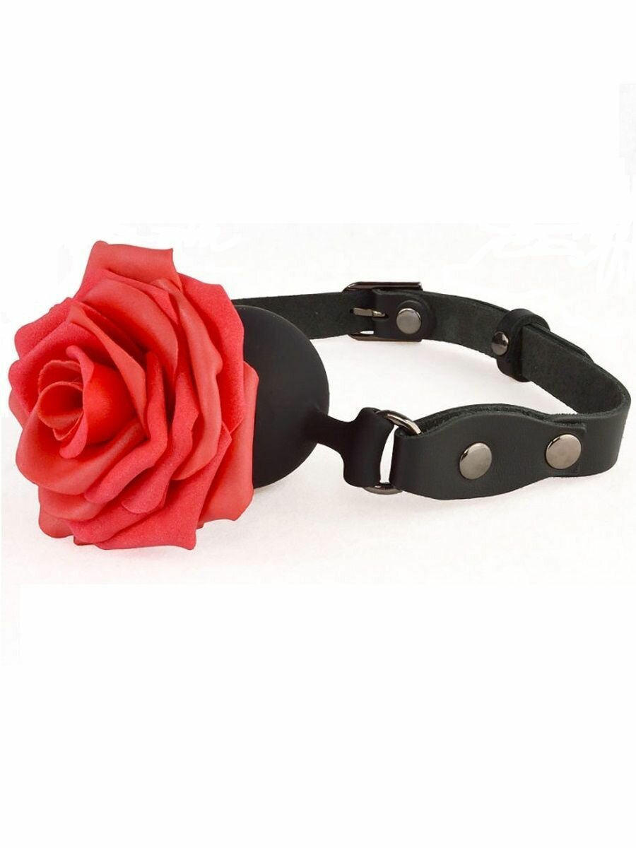 Силиконовый кляп-шар "роза" с кожаным ремешком, со специальными отверстиями, 4.2см