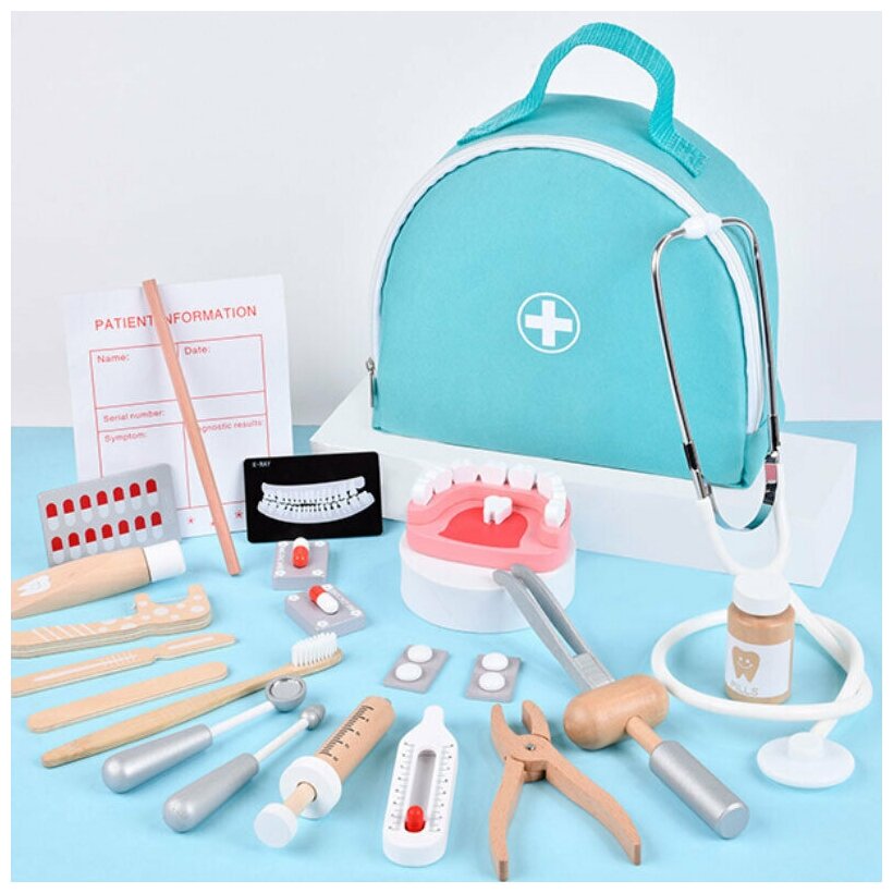 Детский деревянный игровой набор врача стоматолога "Играем в доктора" в сумочке