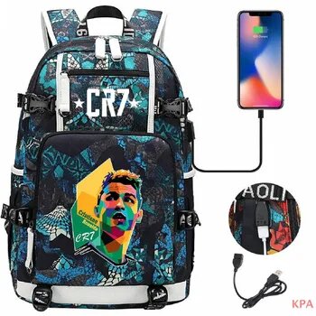 Рюкзак школьный Football Cristiano Ronaldo USB с зарядкой для ноутбука и путешествий