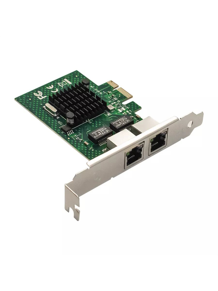 Сетевой адаптер ExeGate BCM5720 зеленый, PCI-E, 2 порта RJ45