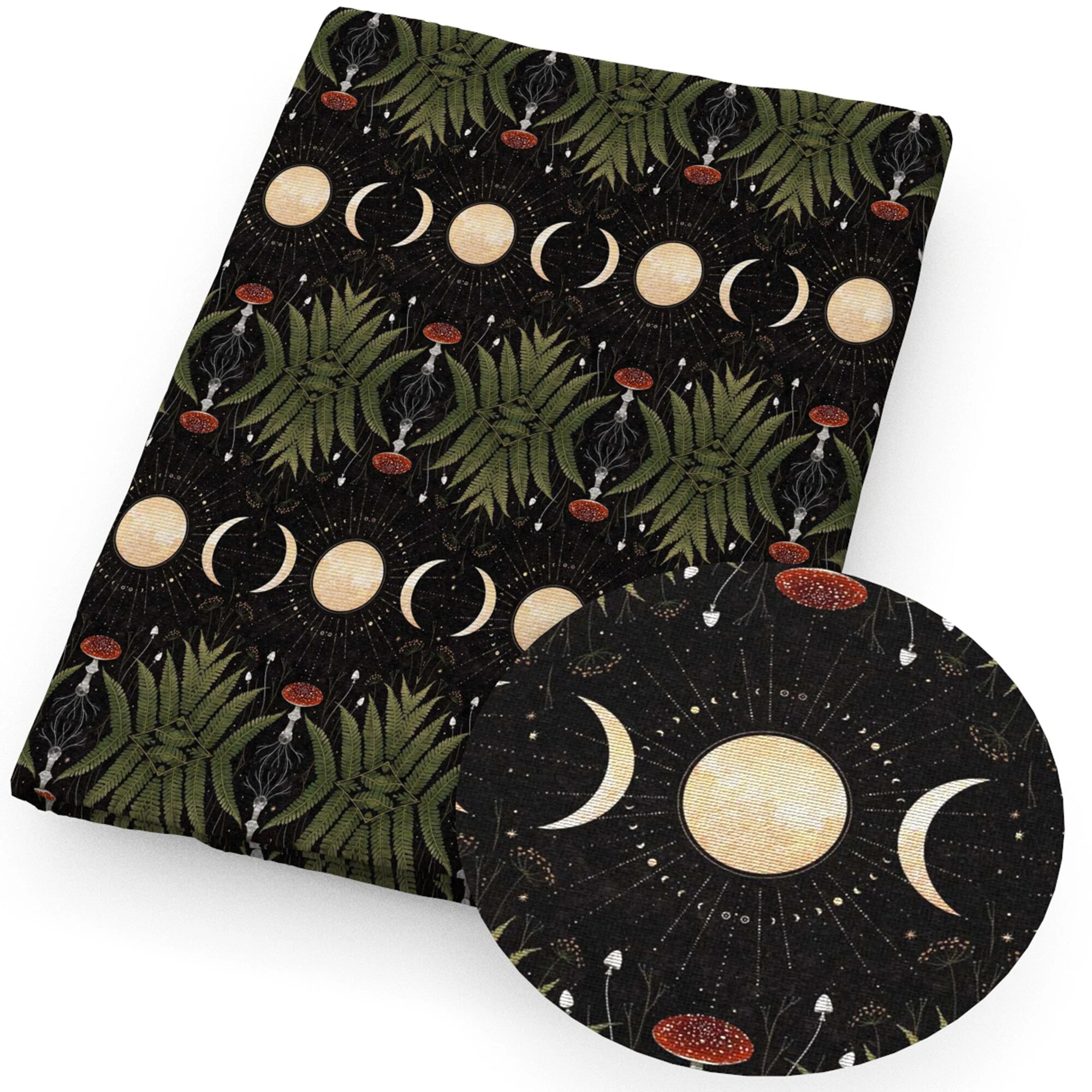 Черная грибная ткань полиэстер хлопок 50*145 см для шитья