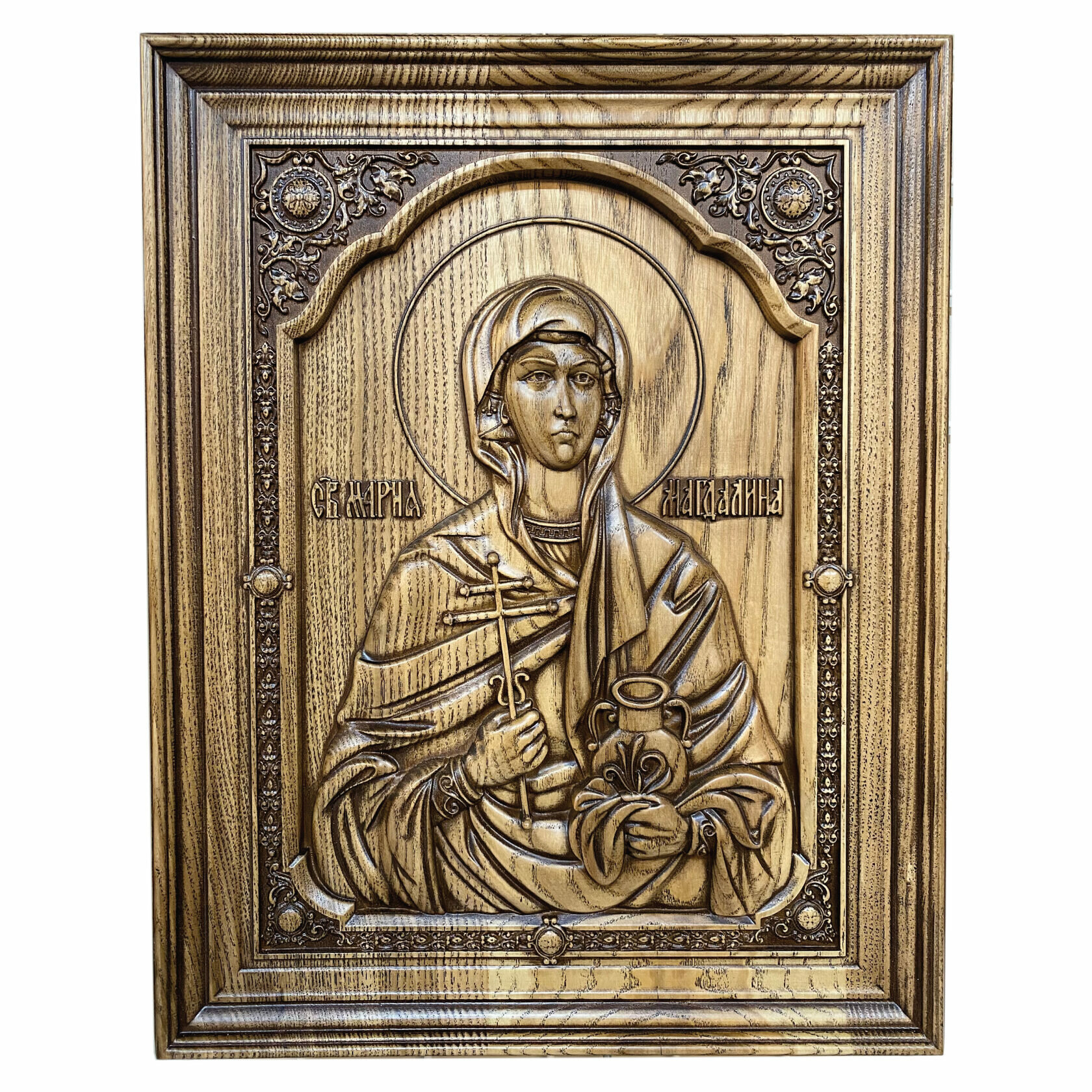 Икона из дерева резная / Мария Магдалина 19х23 см