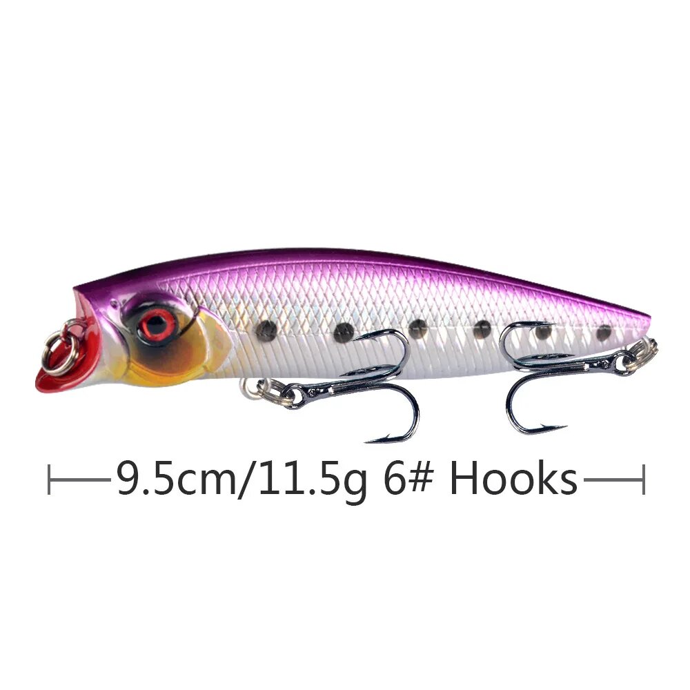 Поппер Сиреневый 9.5см, 11.5г, 6# Hooks