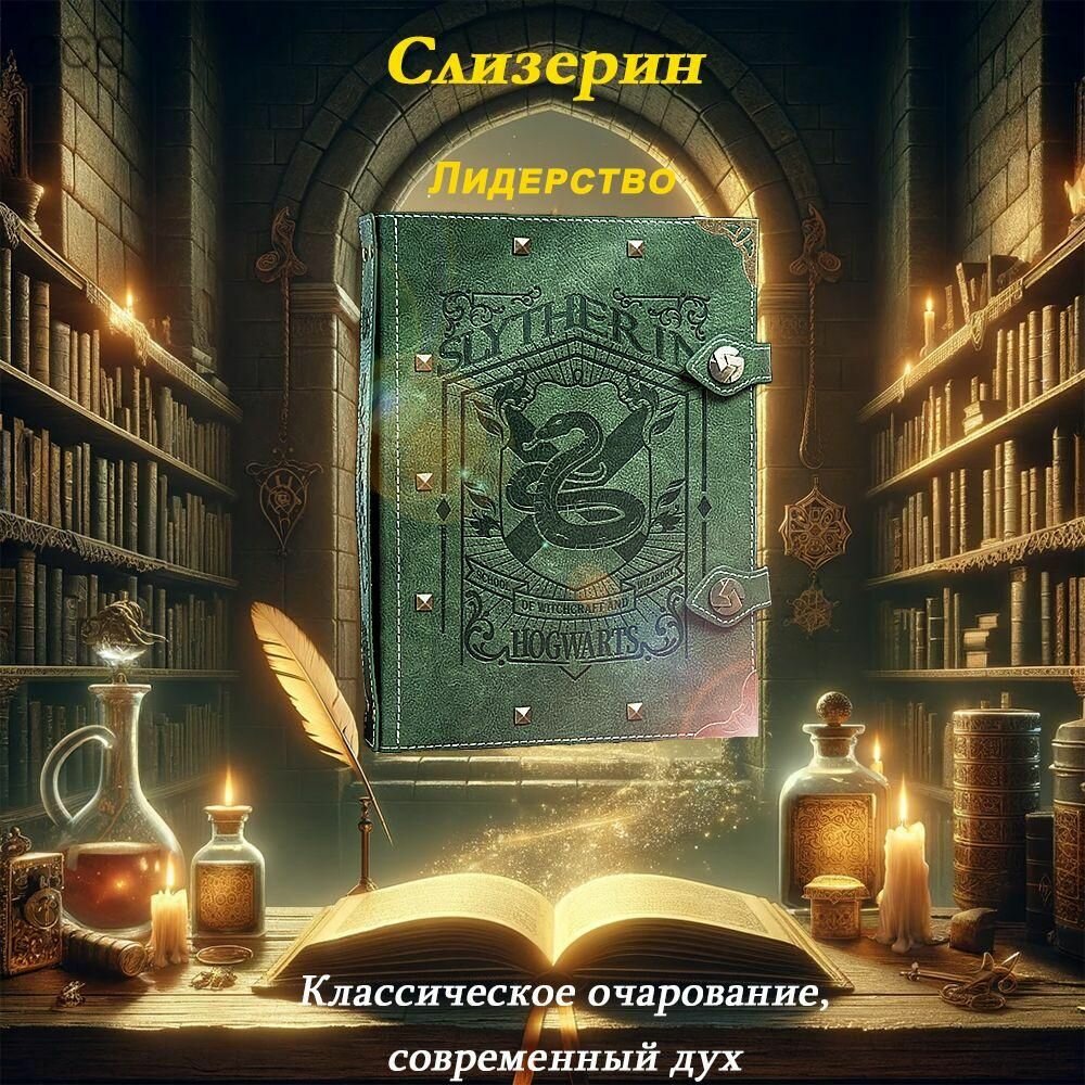 Блокнот / записная книжка / тетрадь для записей, Элементы Гарри Поттера, Эксклюзивная обложка для значка Слизерин, А5 148х210mm.