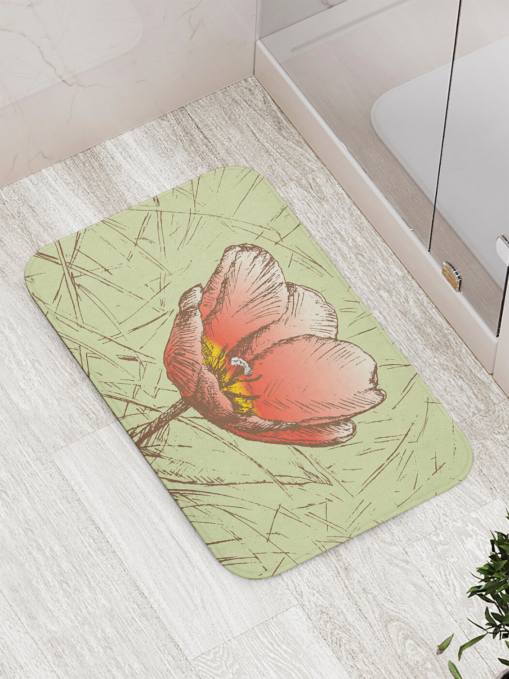 Коврик для ванной комнаты, туалета "Тюльпан акварель" противоскользящий, 52х77 см, JoyArty