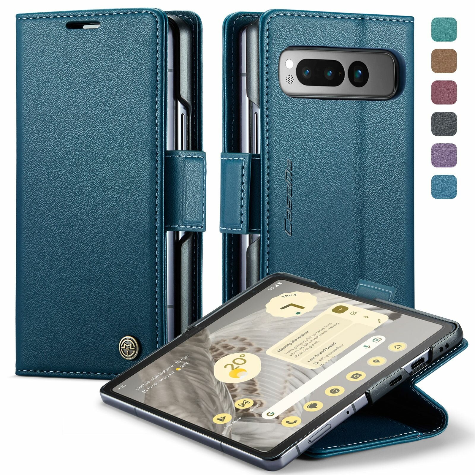 CaseMe Кожаный чехол для Google Pixel Fold RFID-блокировка, магнитная застежка, держатель для карт, подставка, противоударная, новинка