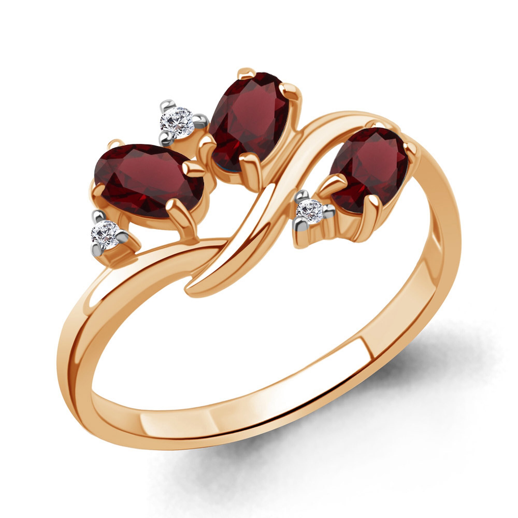 Кольцо, серебро, 925 проба, золочение, фианит, гранат