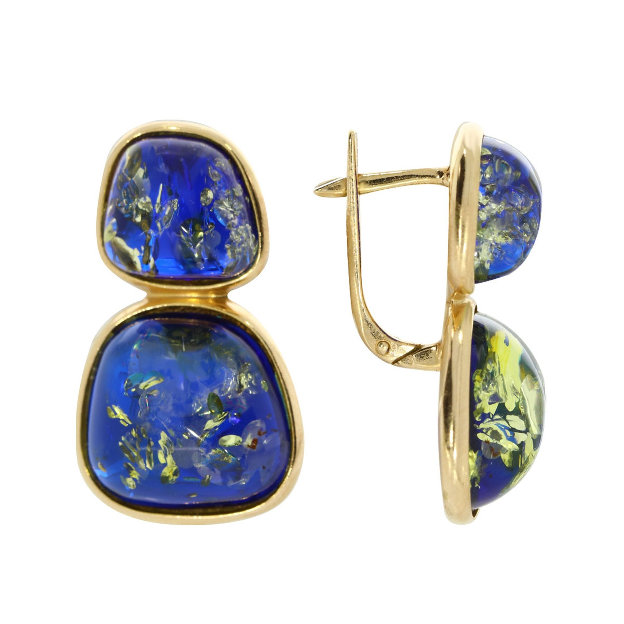 Серьги, серебро, 925 проба, золочение, янтарь